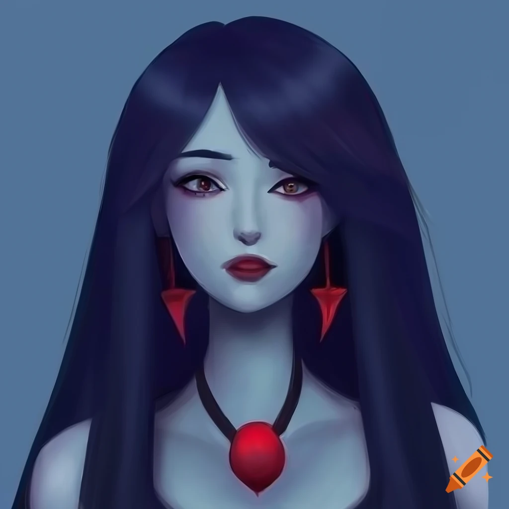Portrait of Marceline the Vampire Queen with long black hair and black ...