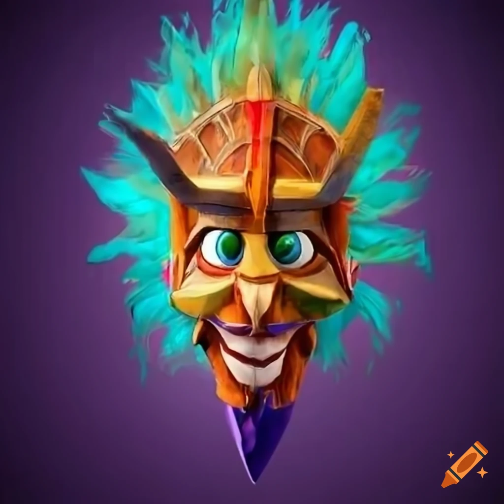 Intricately detailed colorful sumerian wooden mask with lifelike eyes ...