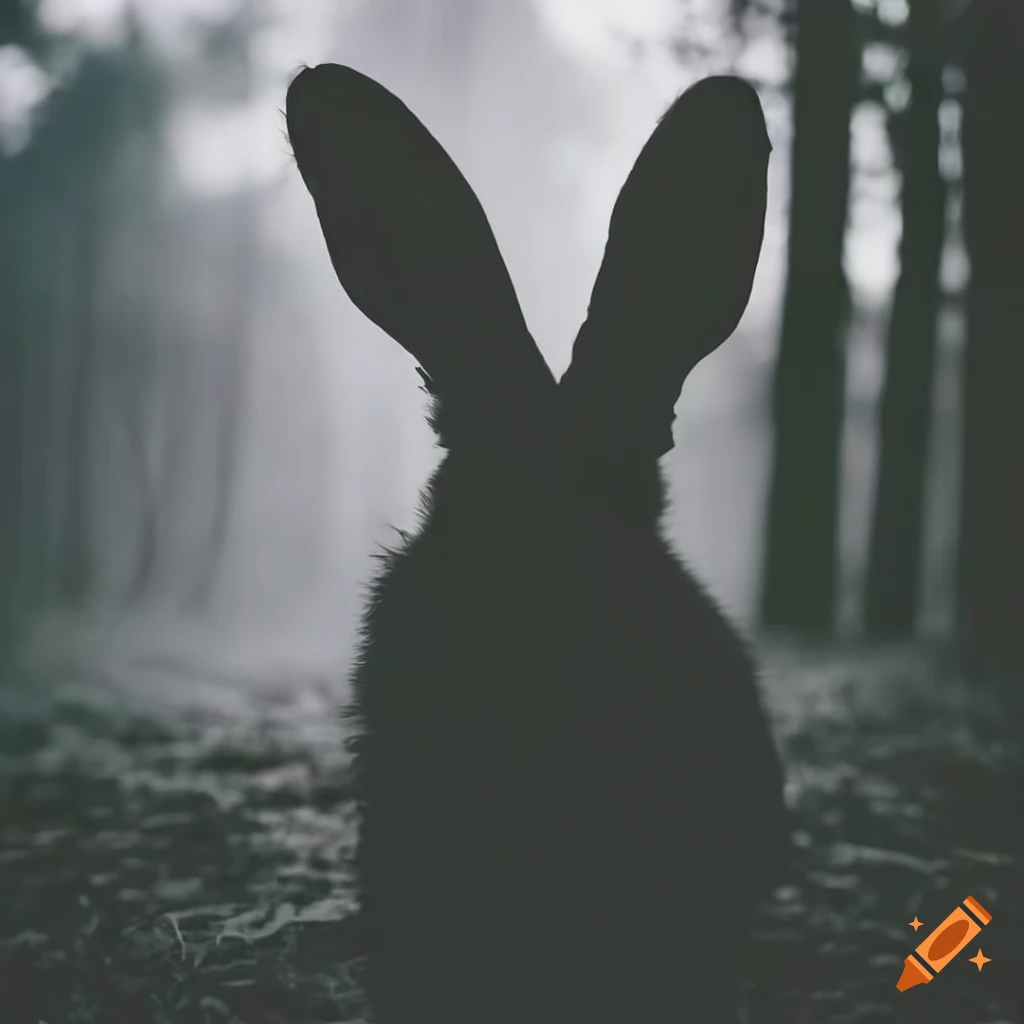 Hazy silhouette of a black rabbit in a mystical forest on Craiyon