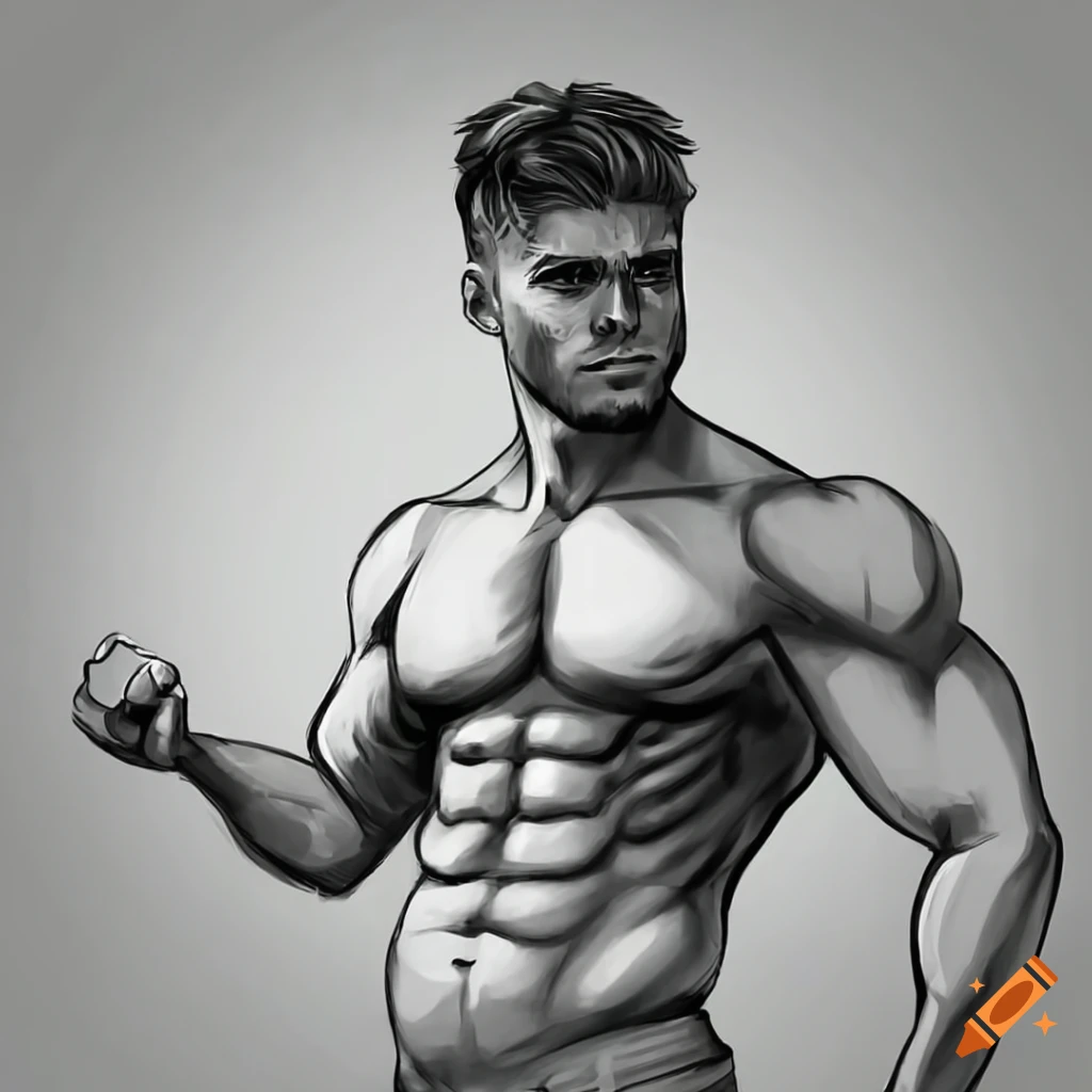 Athletic man with defined physique and muscular build standing proudly ...