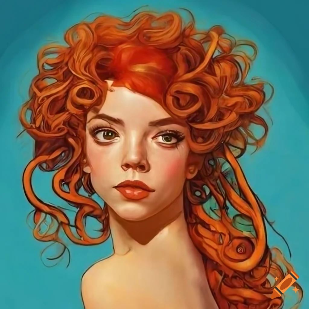 Sci-fi woman in space suit with intense eyes and curly cloud-like hair ...