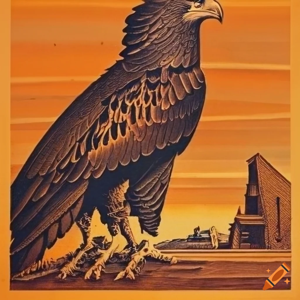 Vintage adventure travel poster with stave carvings and vibrant ...