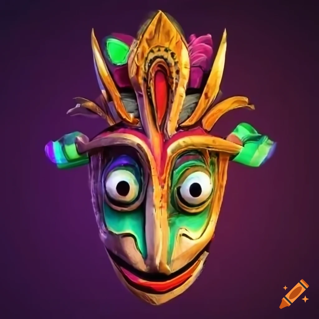 Vibrant and detailed king's Sumarian wooden mask with lifelike eyes and ...
