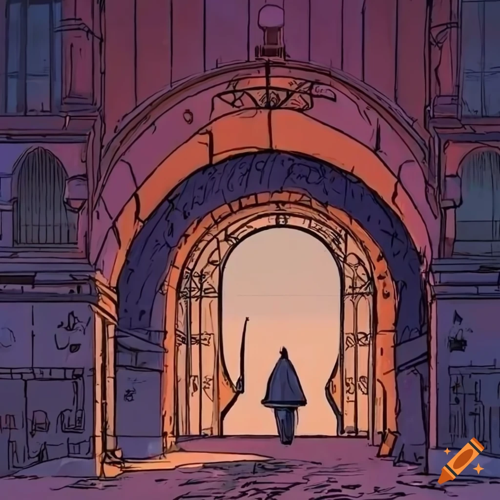 Medieval alley way leading to a plaza with the eiffel tower and ...