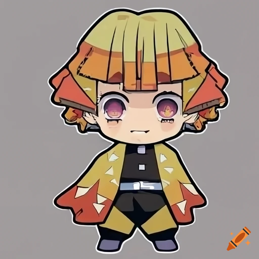 Chibi character Demon Slayer Zenitsu Agatsuma standing front full body ...