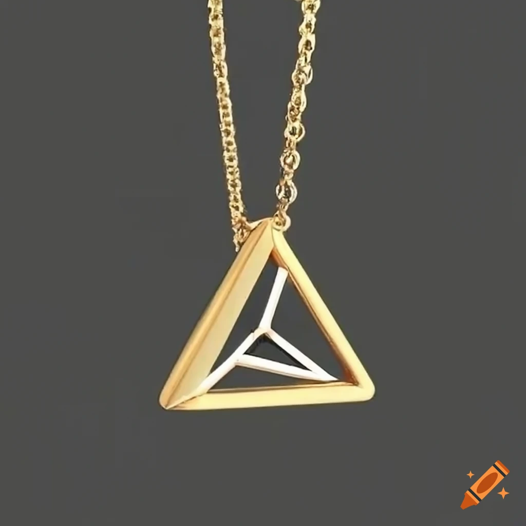 3d triangle gold necklace with diamond center on Craiyon