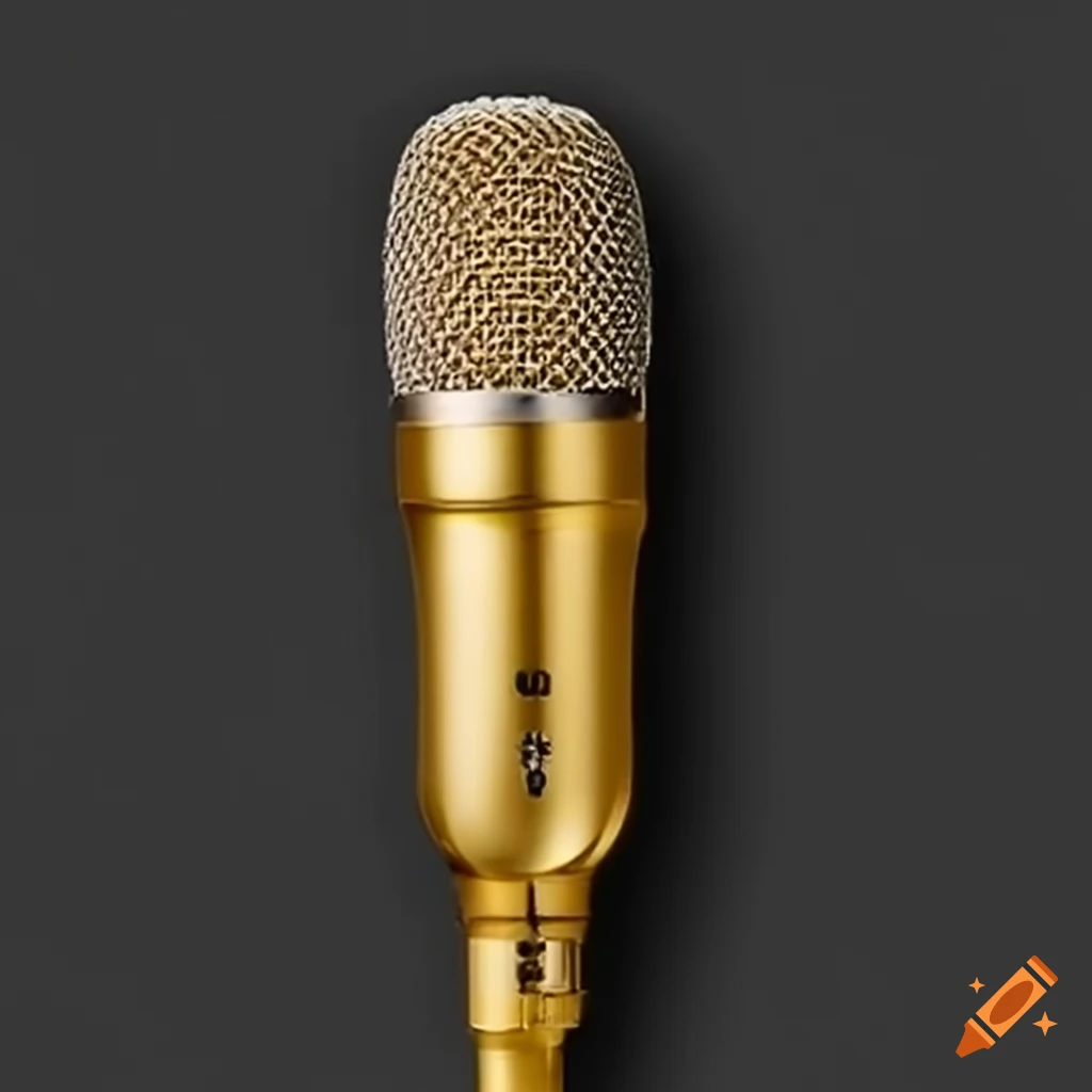 Golden microphone depicted as an epic weapon on Craiyon