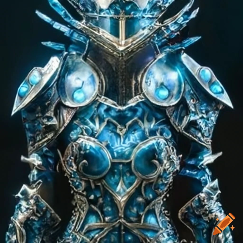 Close-up of detailed magic body armor from the front view on Craiyon