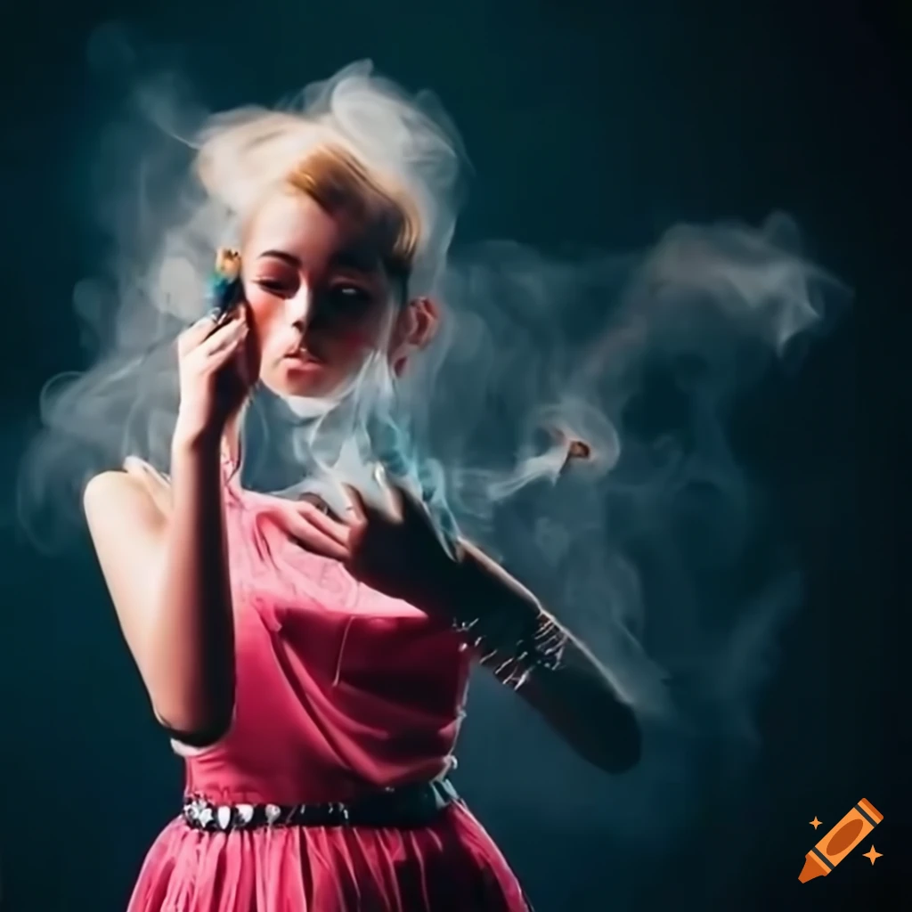 Rock lady dancing at a concert while smoking a cigarette on Craiyon