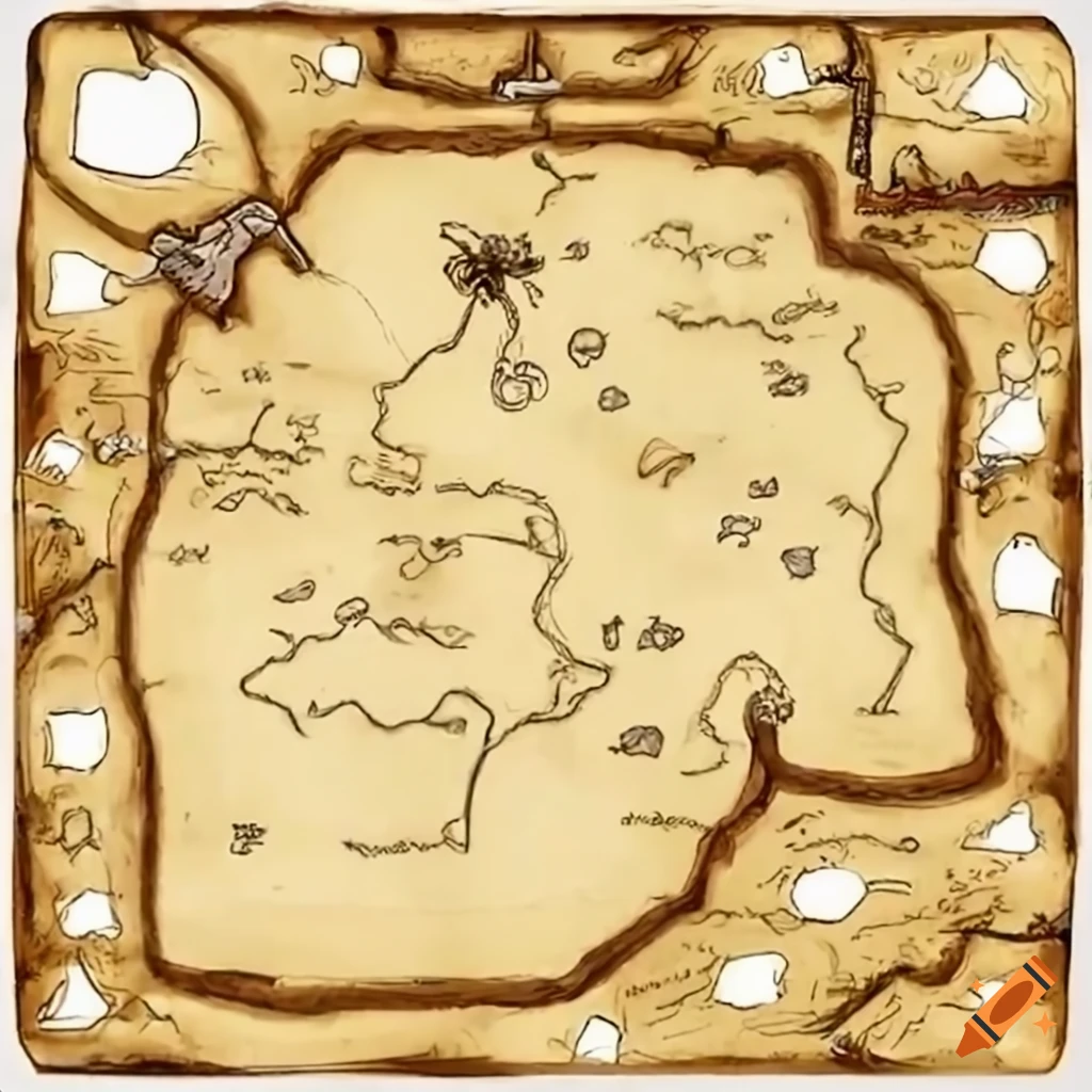 Treasure map for a quest with children in black and white on Craiyon