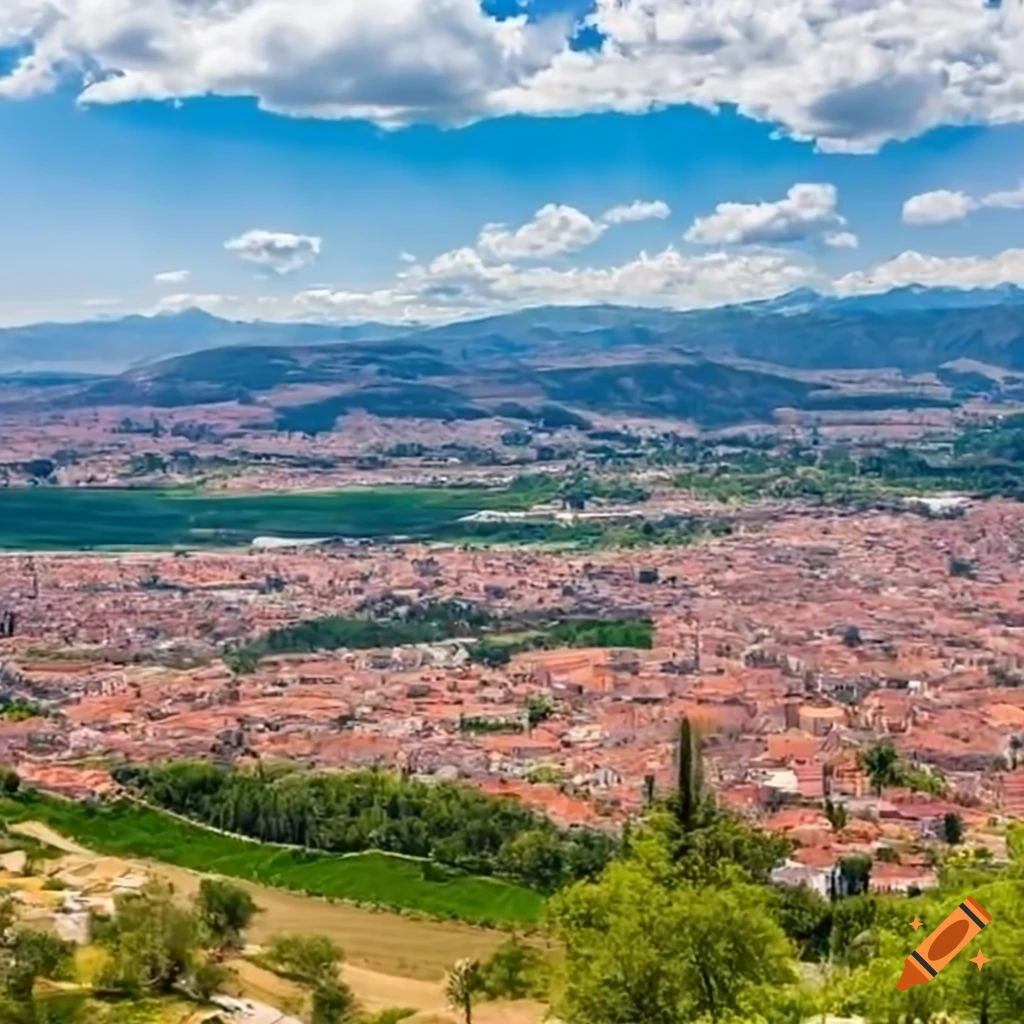 Future version of Bitola city with tall towers, aerial view from ...
