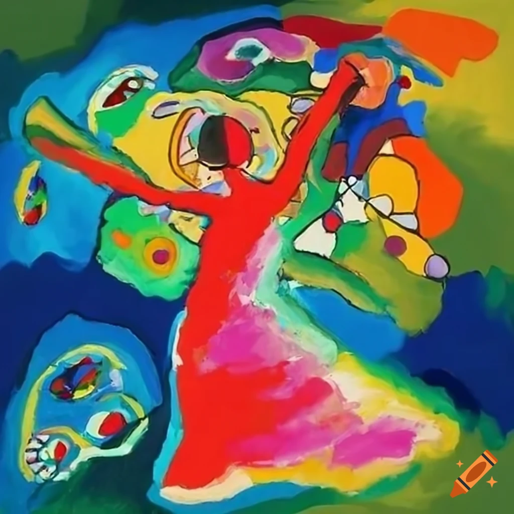 Colorful painting of a happy dancing woman in a garden inspired by ...