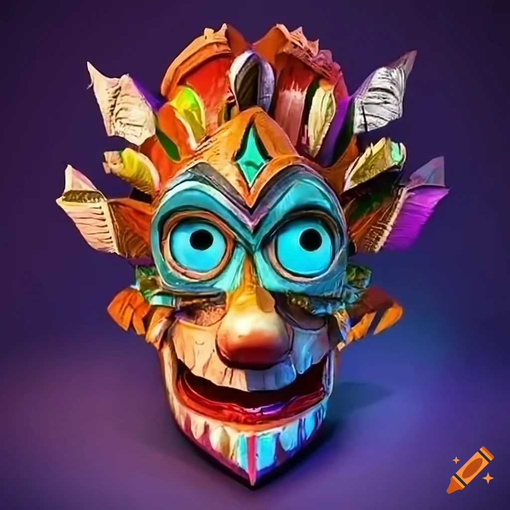 Vibrant and detailed wooden Sumarian king's mask with lifelike eyes and ...