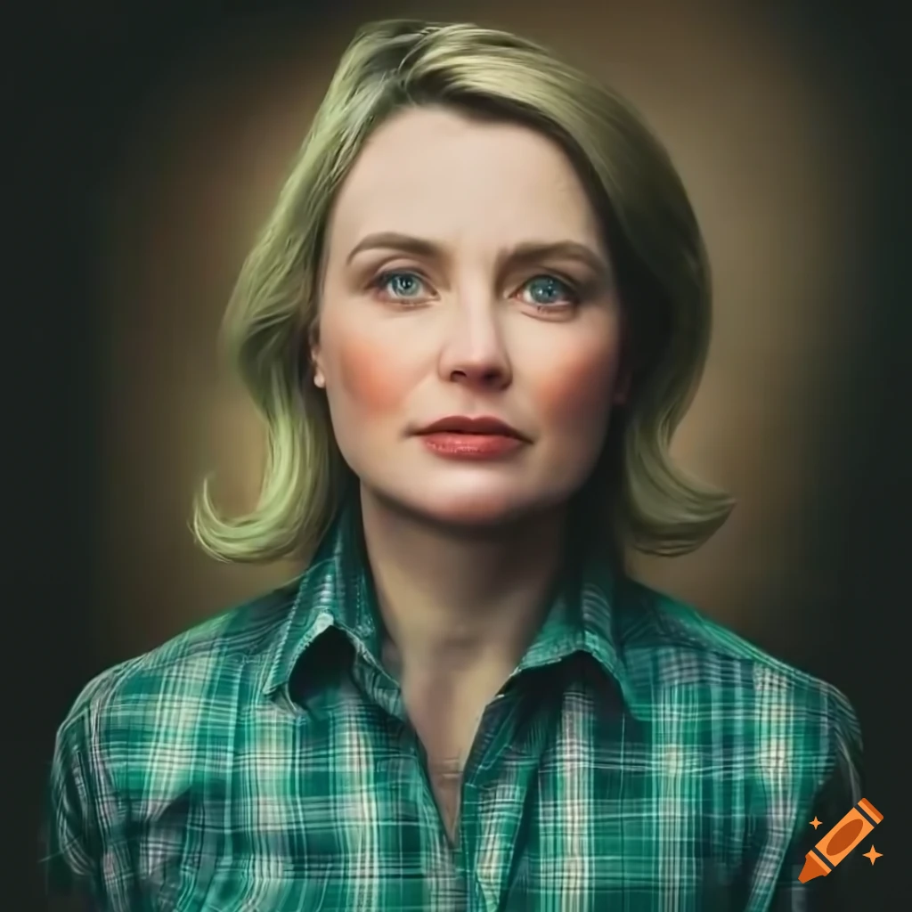 British actress kelly mcdonald look-alike in country plaid shirt and ...