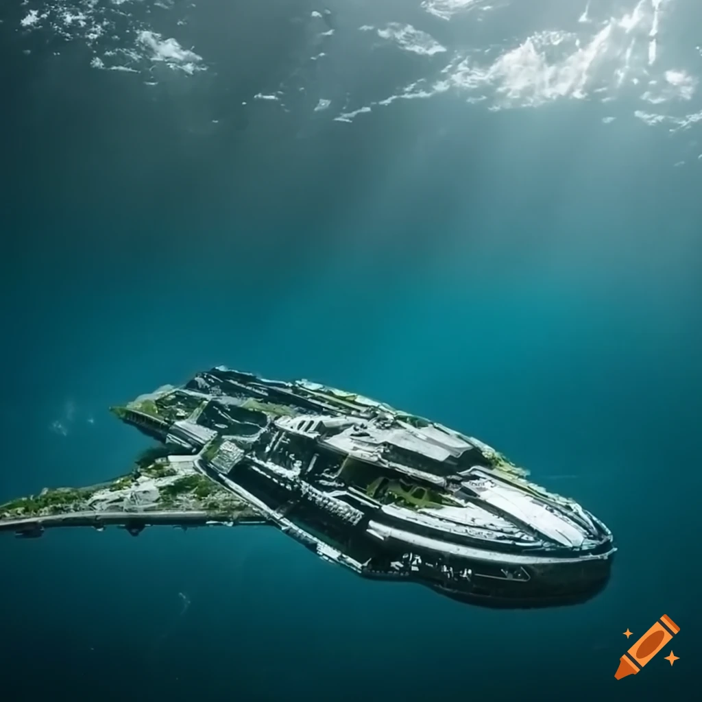 Xenomorph alien spaceship over a mossy ocean on Craiyon