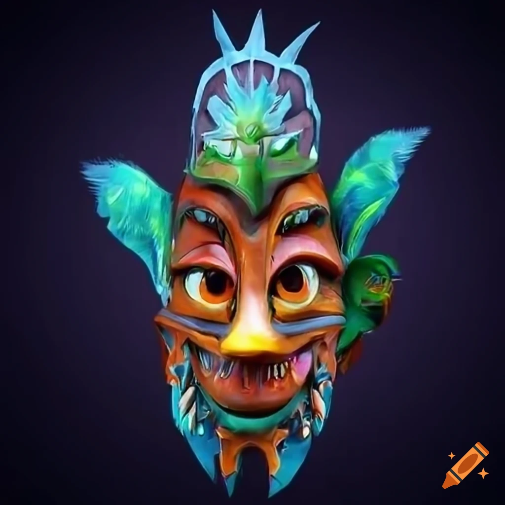 Intricately detailed king's sumerian wooden mask with vibrant colors ...