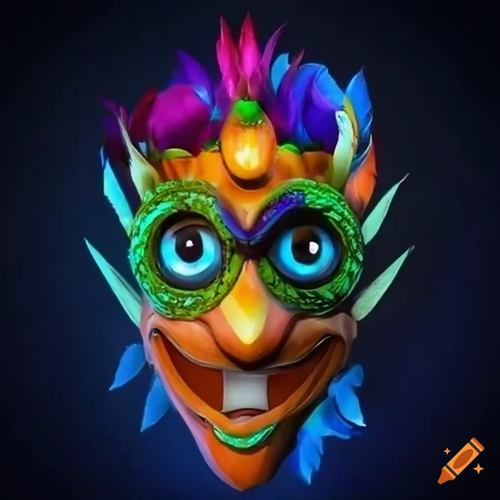 Intricately detailed and vibrant king's sumerian wooden mask with ...