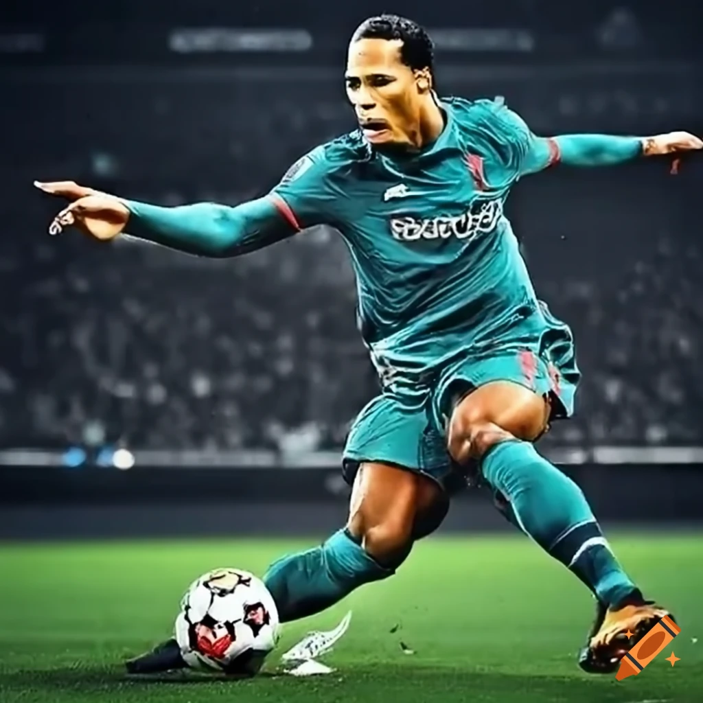 Virgil van dijk playing football in a drawing on Craiyon