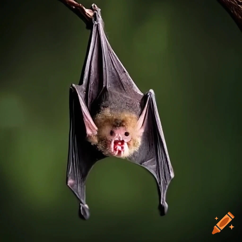 Vampire bat hanging from a tree branch on Craiyon