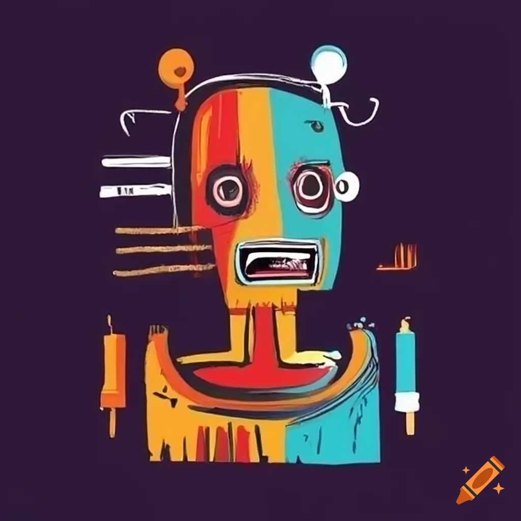 Stunning naif style robot artwork inspired by jean-michel basquiat on Craiyon