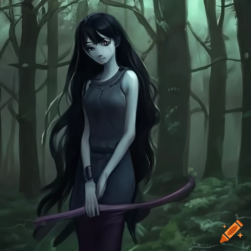 Stunningly cute anime portrait of Marceline with long black hair and ...