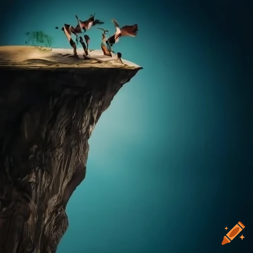 Particles press pushing out money falling over a cliff on Craiyon