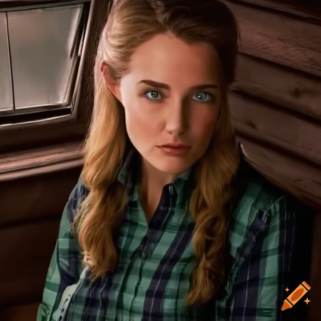 British actress Kelly McDonald lookalike in plaid shirt and black ...