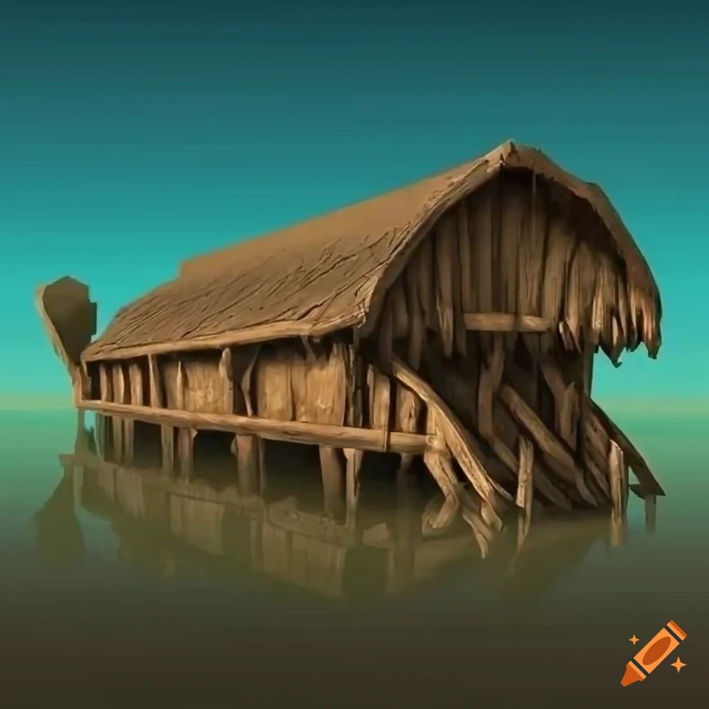 Prehistoric wooden ark weathering gigantic seas and turbulent skies on ...