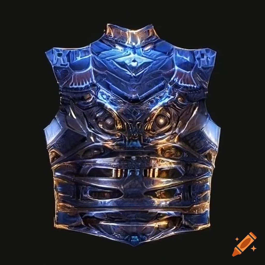 Front view of adorned magic massive body armor with vertical symmetry ...