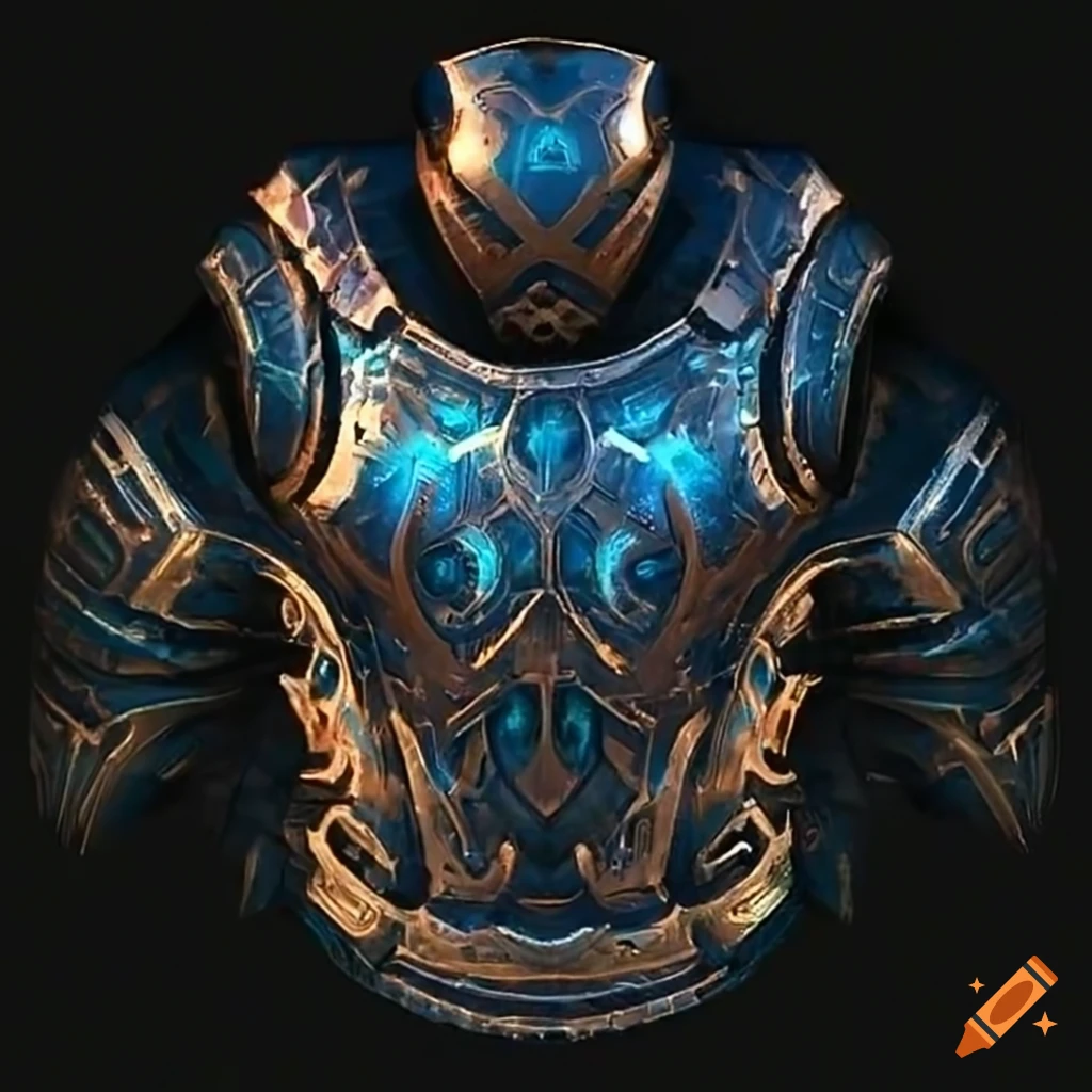 Front view of adorned magic massive body armor with vertical symmetry ...