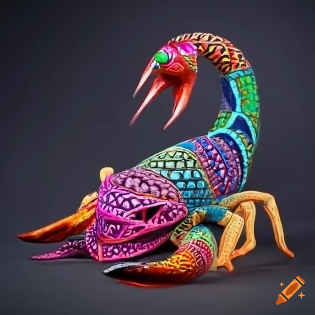 Alebrije formed by jaguar, oriole, snake, scorpion on Craiyon