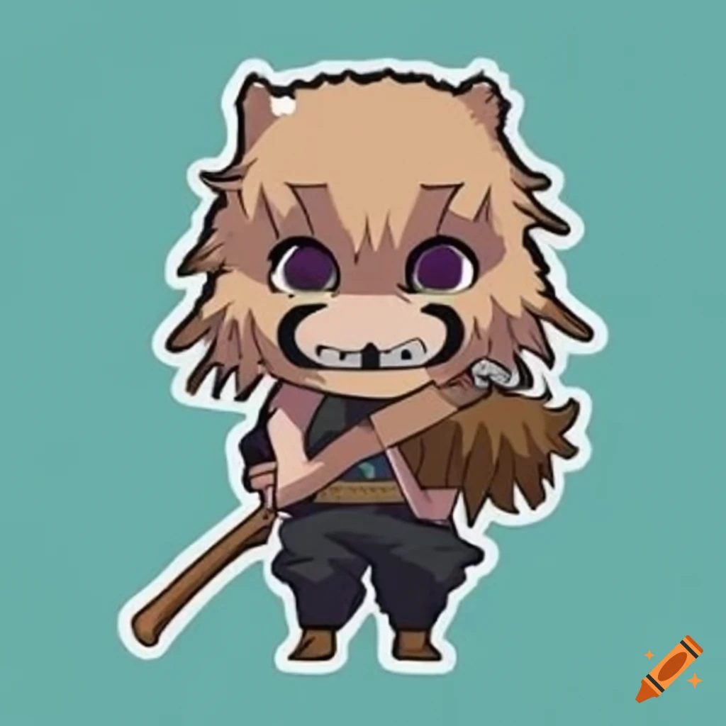 Chibi inosuke hashibira sticker in demon slayer theme on Craiyon