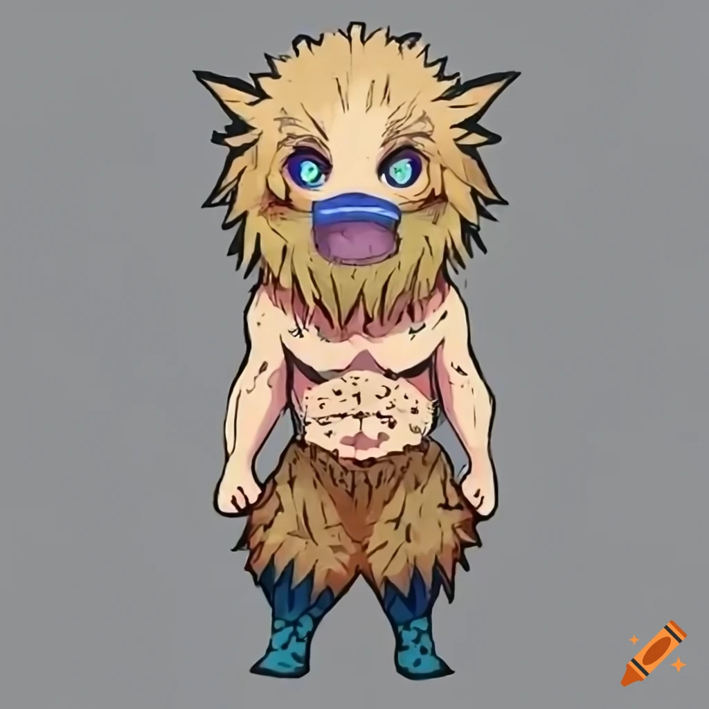 Chibi character of Demon Slayer's Inosuke Hashibira standing in front ...