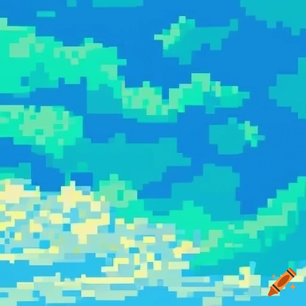 Bright sunny day with clear blue sky in a cheerful pixel art scene on Craiyon