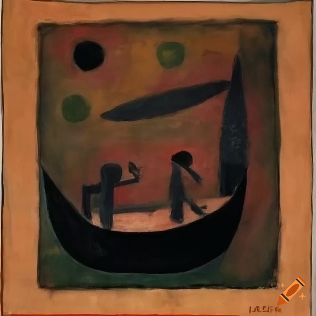 Boat, angel, and demon painting in the style of Paul Klee and Horace ...