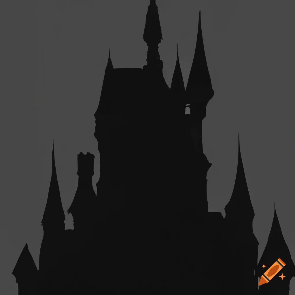 Black silhouette of a vampire castle on Craiyon