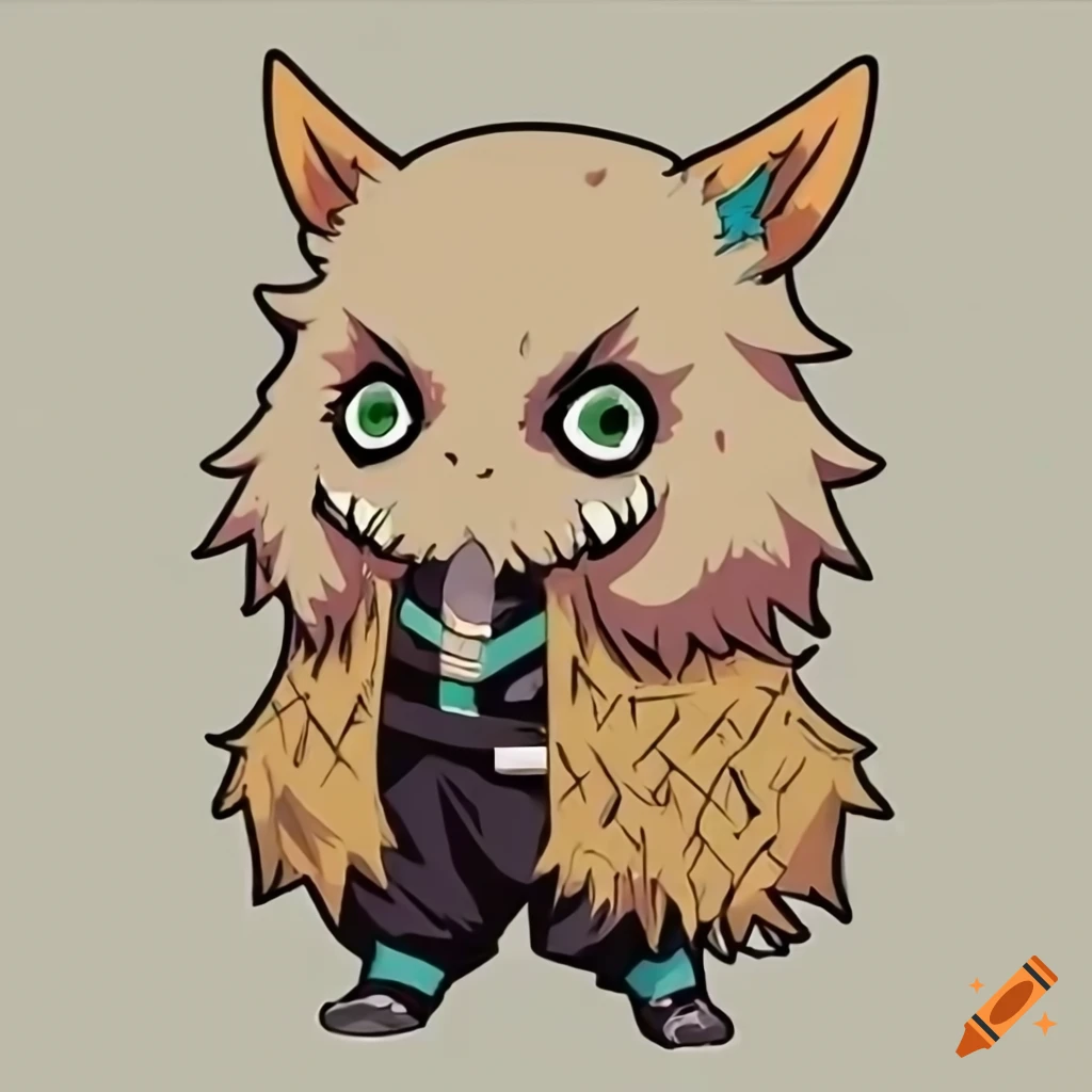 Chibi character of demon slayer inosuke hashibira standing on Craiyon