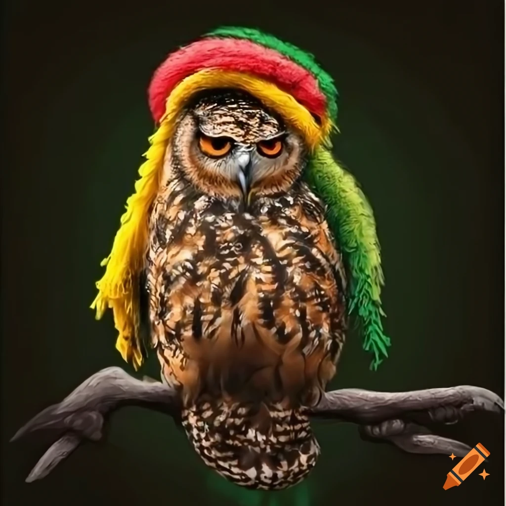 Eagle owl with rasta hair on Craiyon