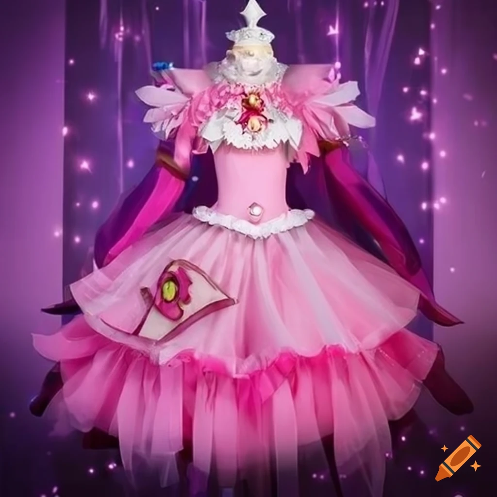 Stunning magical girl in a pink sparkle dress inspired by anime on Craiyon