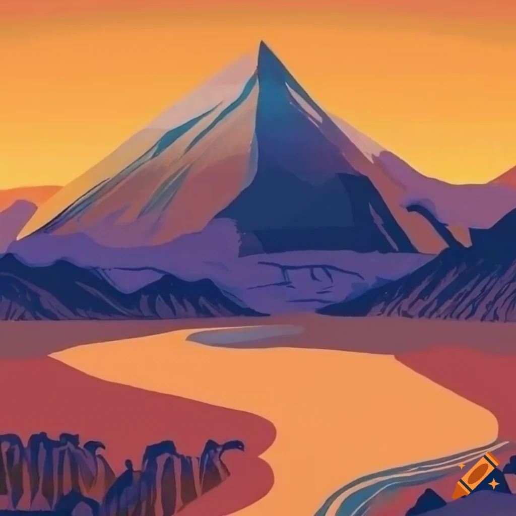 National park pacific poster with sand dunes, trail, mountains, and ...