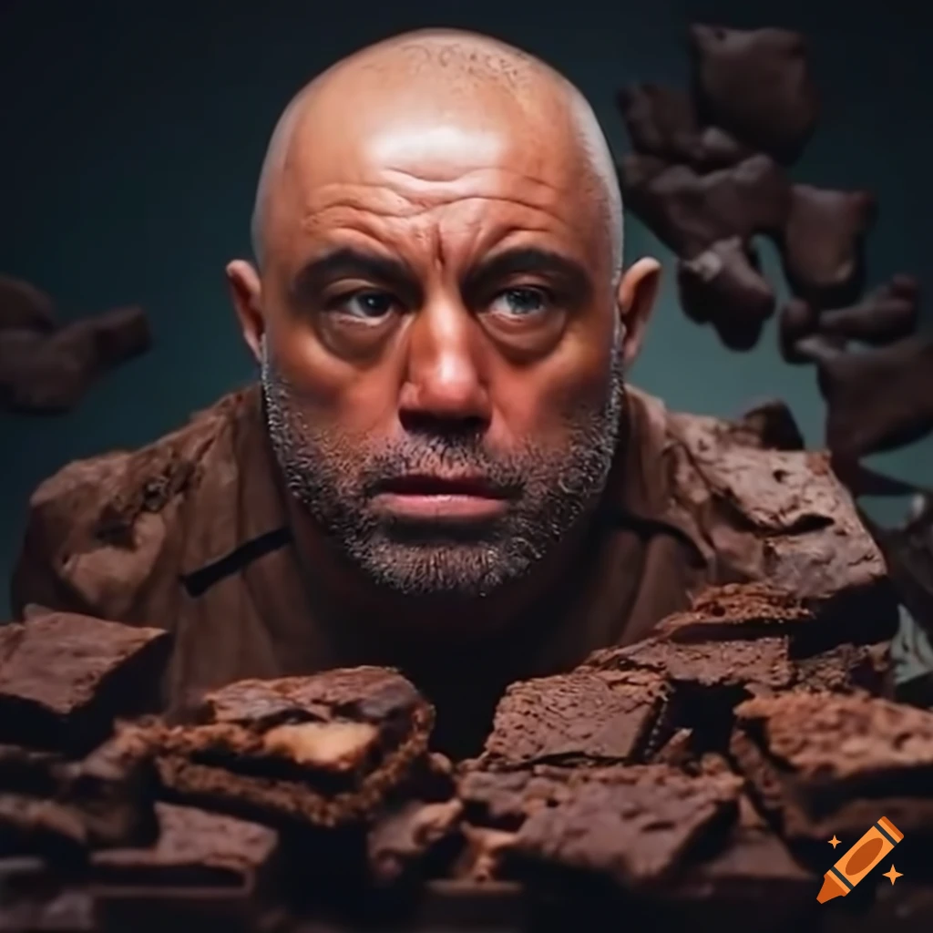 Joe Rogan admiring brownies in high definition on Craiyon