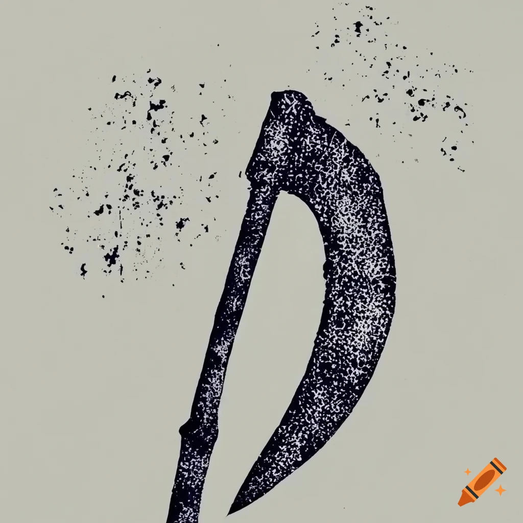 Grunge scythe with stippled texture in screen print art style on Craiyon