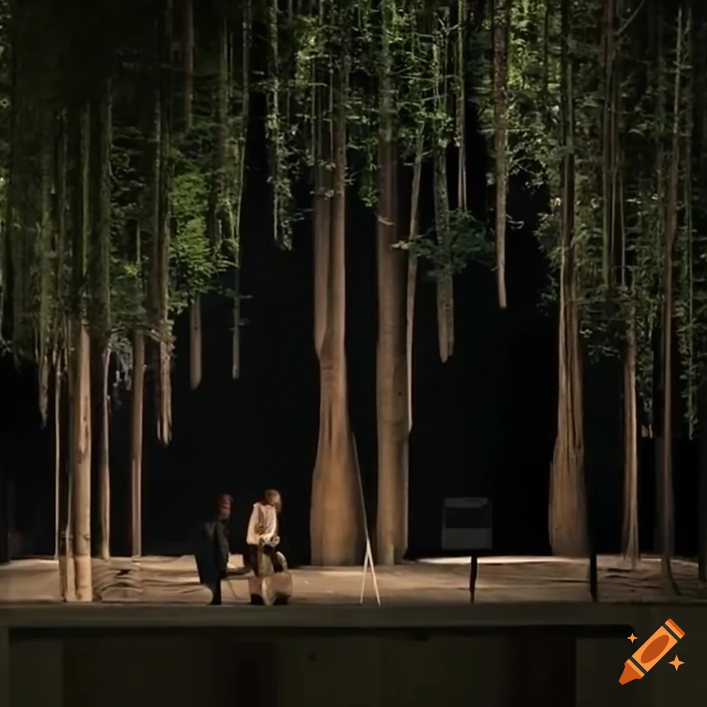 Sketch depicting an interactive forest sound installation on Craiyon