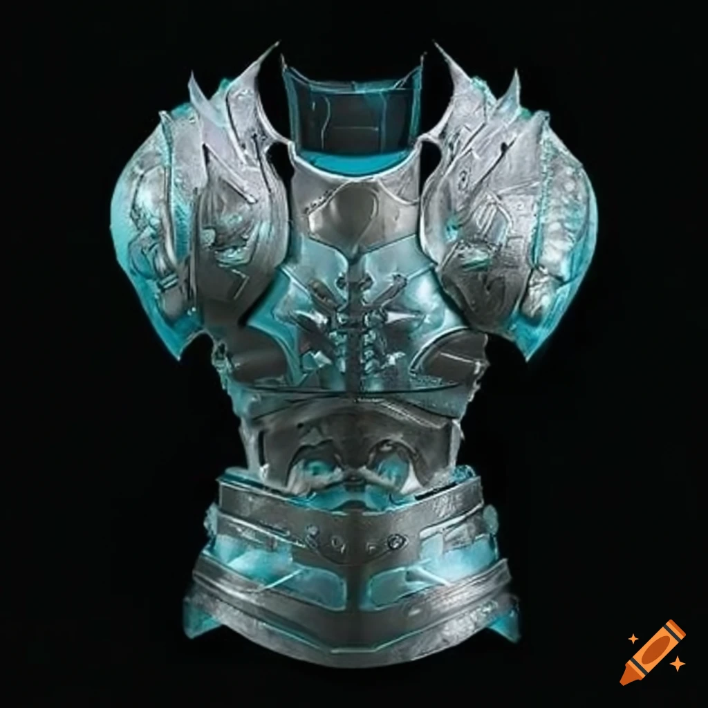Exquisitely detailed front view of magic massive body armor on Craiyon