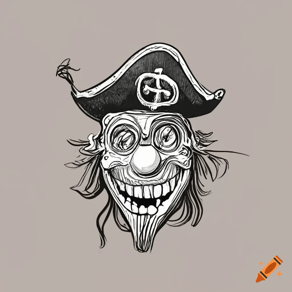 Smiling pirate with perfect white teeth in a line drawing on Craiyon