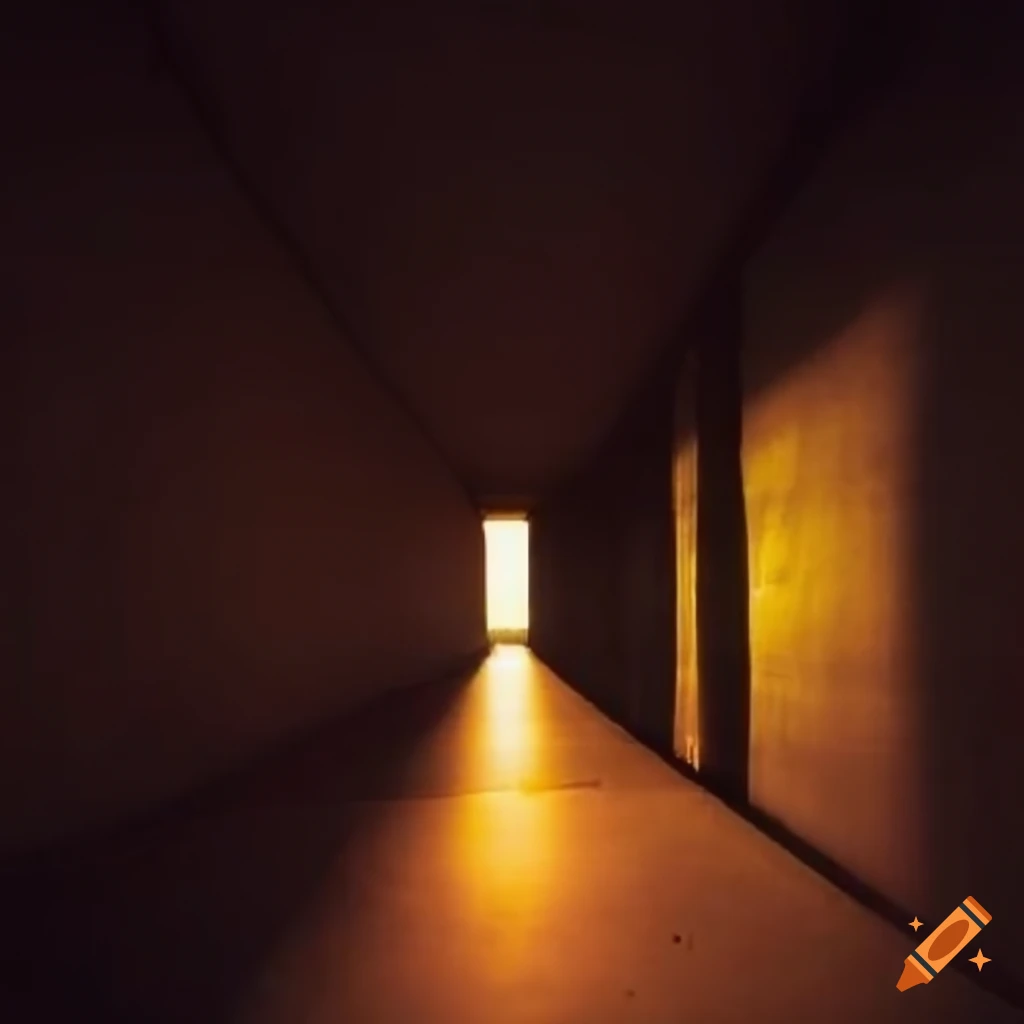 Concrete liminal space with confusing architecture at sunset with ...