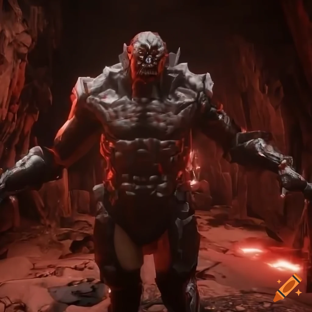 Sci-fi cybernetic muscle golem elf ogre man in black-rocky armor with ...