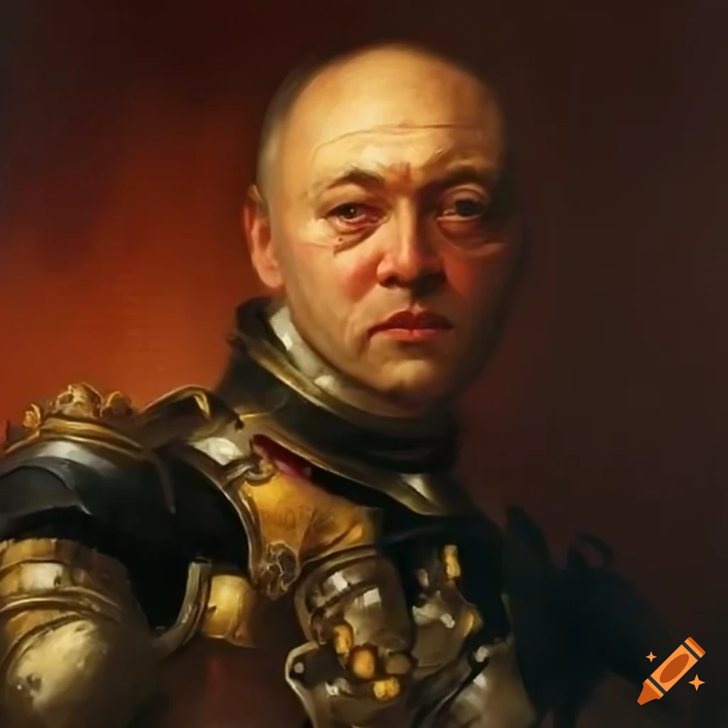 Yevgeny Prigozhin in knight armor oil portrait on Craiyon