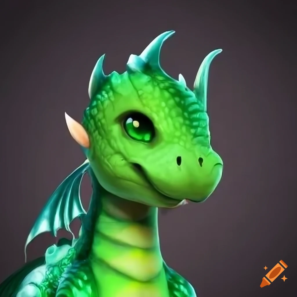Green cute dragon full body portrait on Craiyon