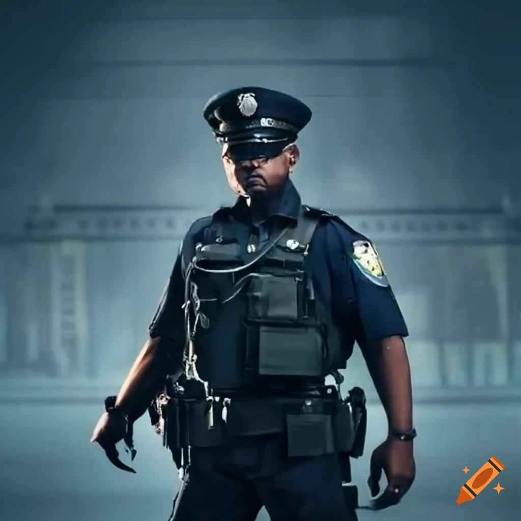 Police officer guarding city gates on Craiyon